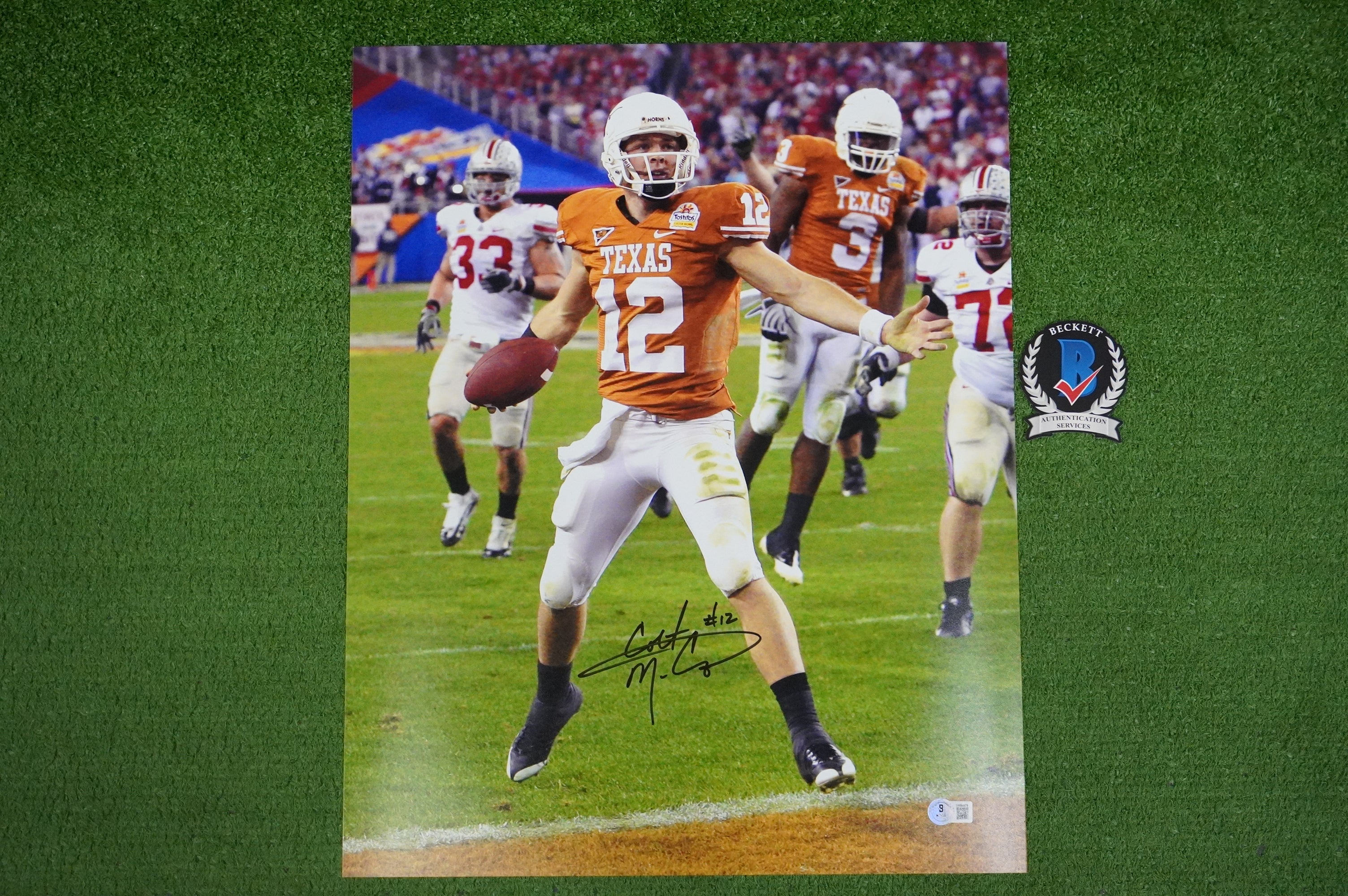 COLT McCOY TEXAS LONGHORNS SIGNED 16x20 Touchdown PHOTO BAS COA ...