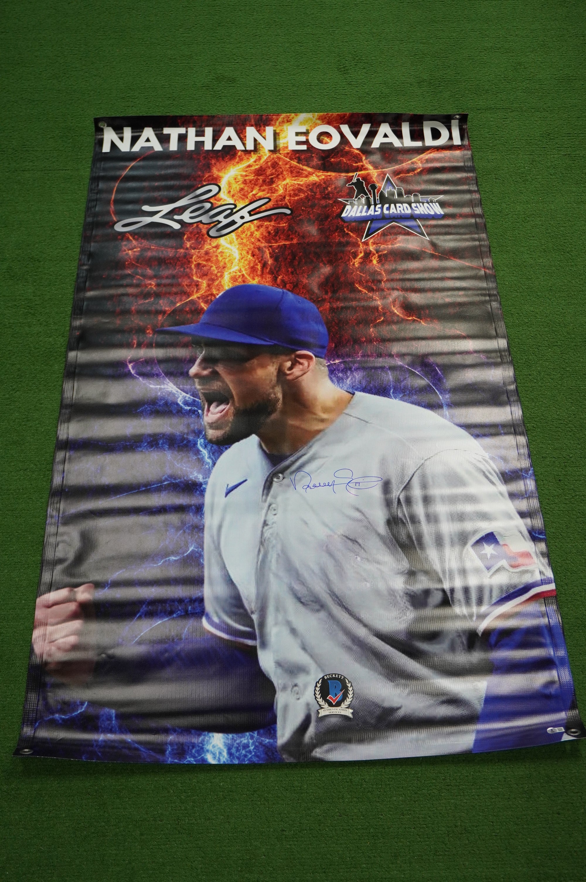 NATHAN EOVALDI SIGNED TEXAS RANGERS Dallas Card Show 36x60 VINYL BANNE