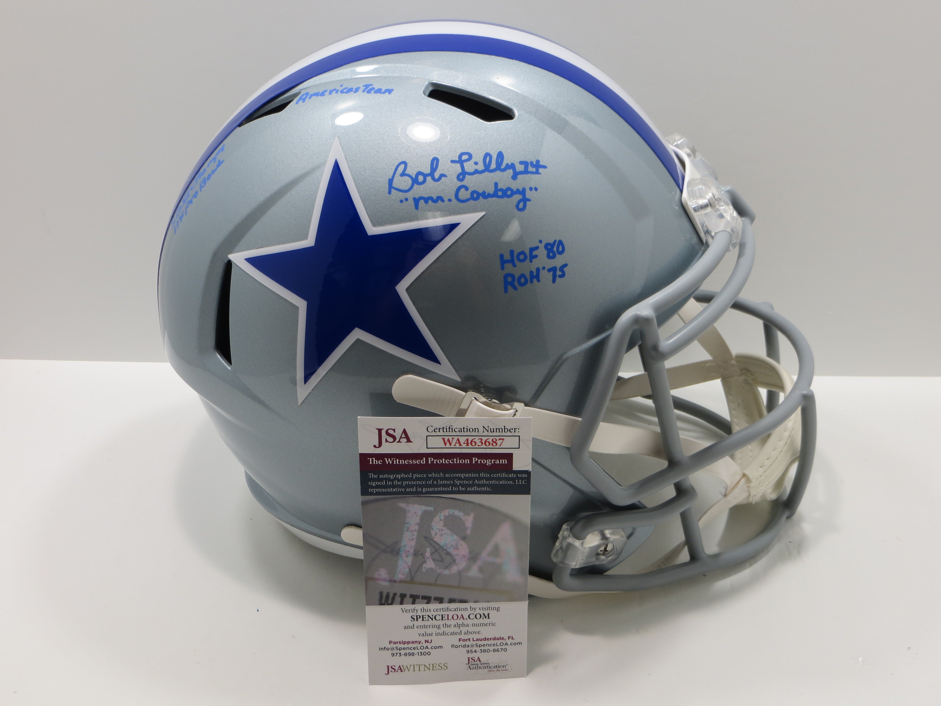BOB LILLY SIGNED DALLAS COWBOYS RIDDELL FULL SIZE TB HELMET w/6 INSCs ...
