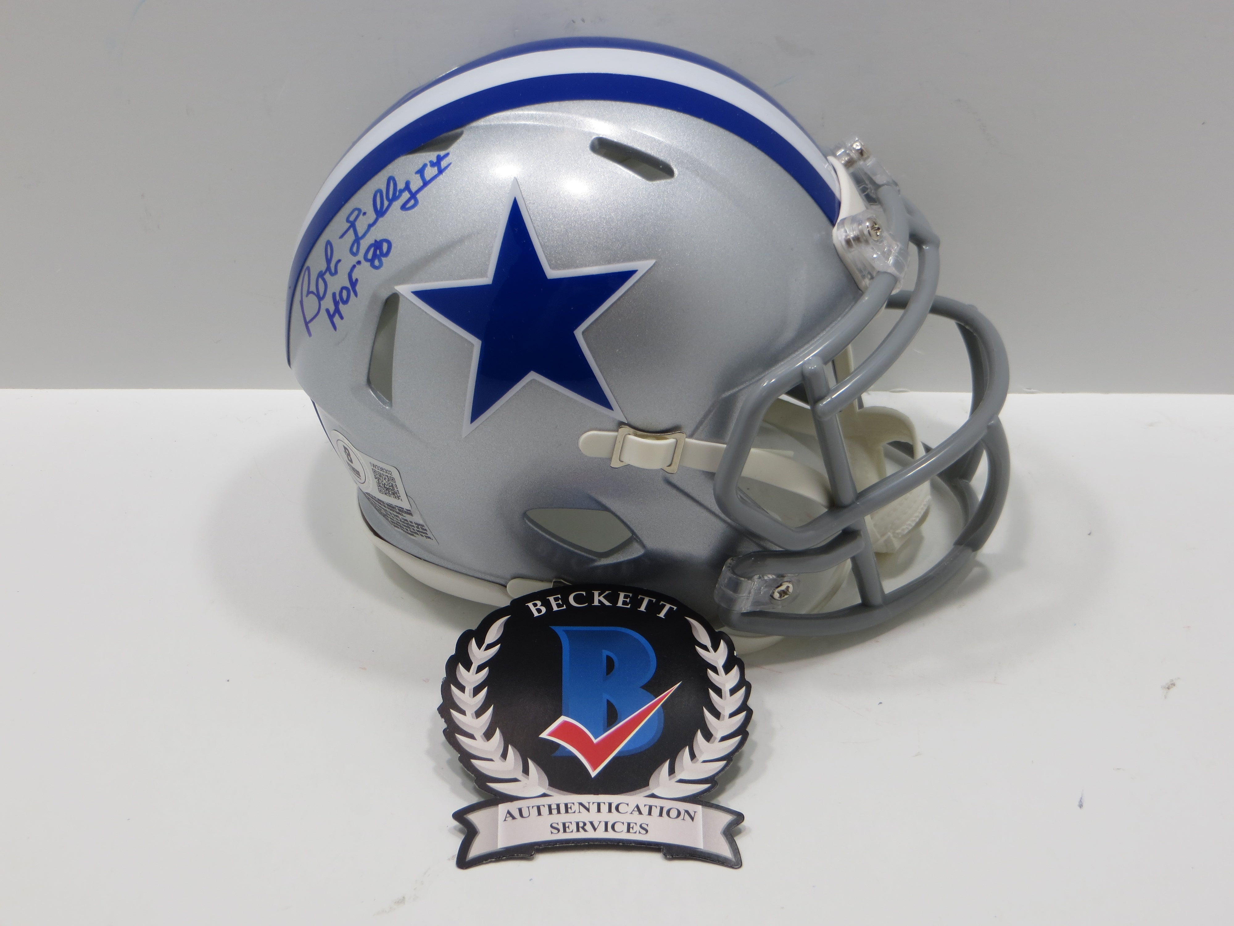 BOB LILLY SIGNED DALLAS COWBOYS RIDDELL MINI TB HELMET w/HOF 80 BAS CO ...