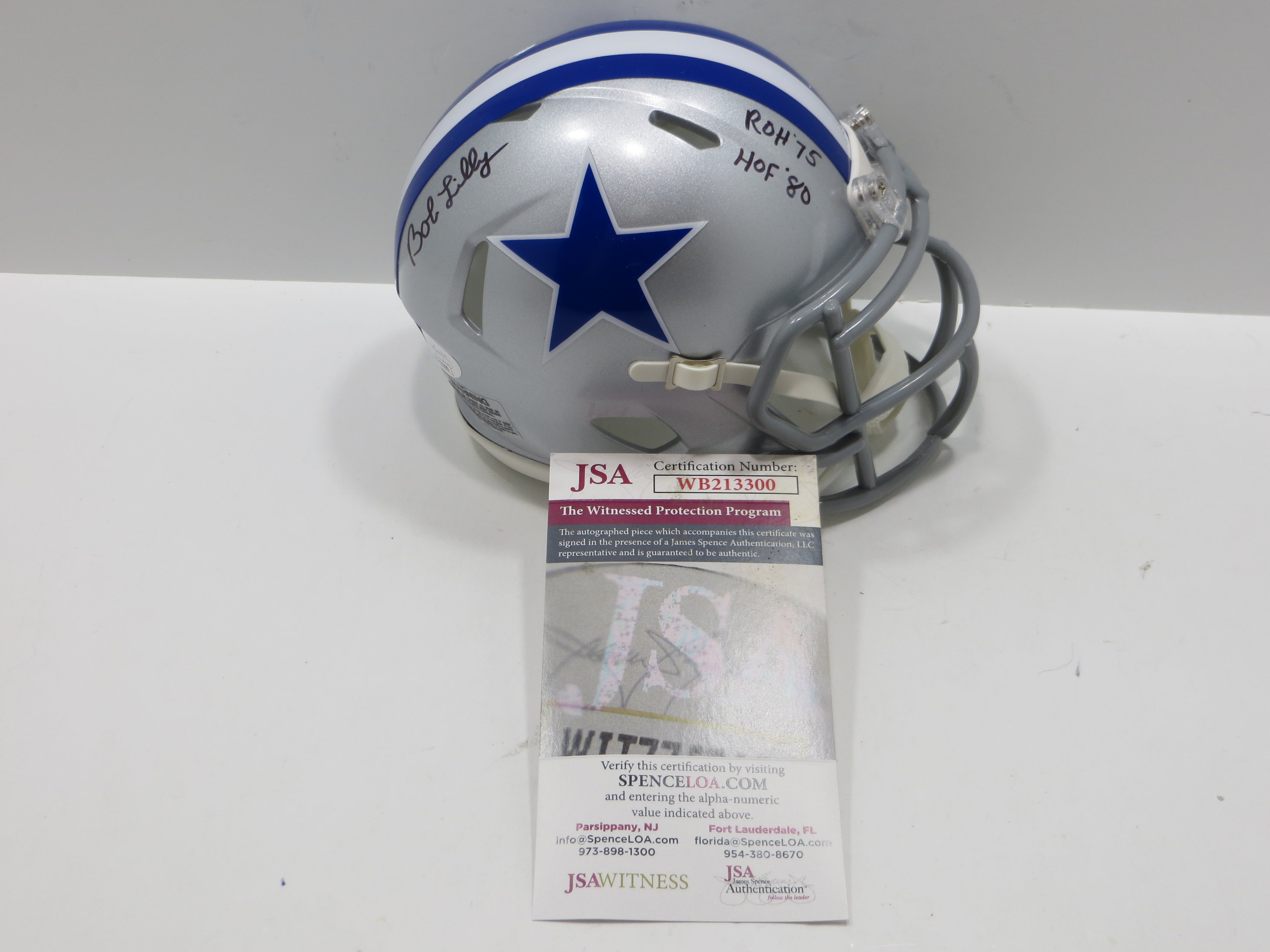 BOB LILLY SIGNED DALLAS COWBOYS RIDDELL MINI TB HELMET w/2 INSCs JSA C ...
