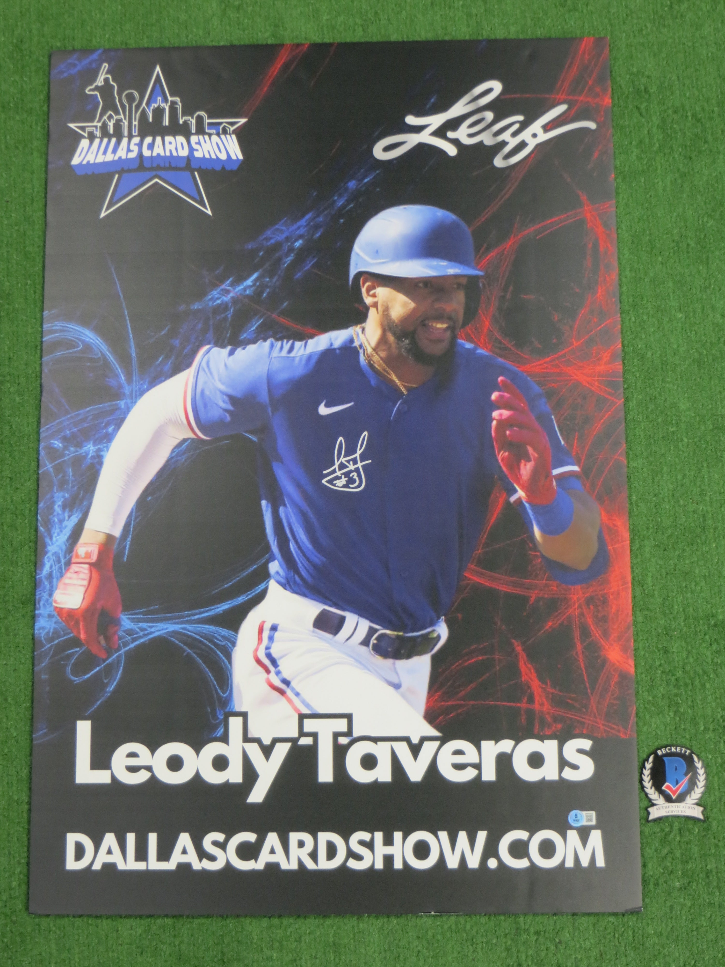 LEODY TAVERAS TEXAS RANGERS SIGNED 24x36 Dallas Card Show FOAM BOARD B