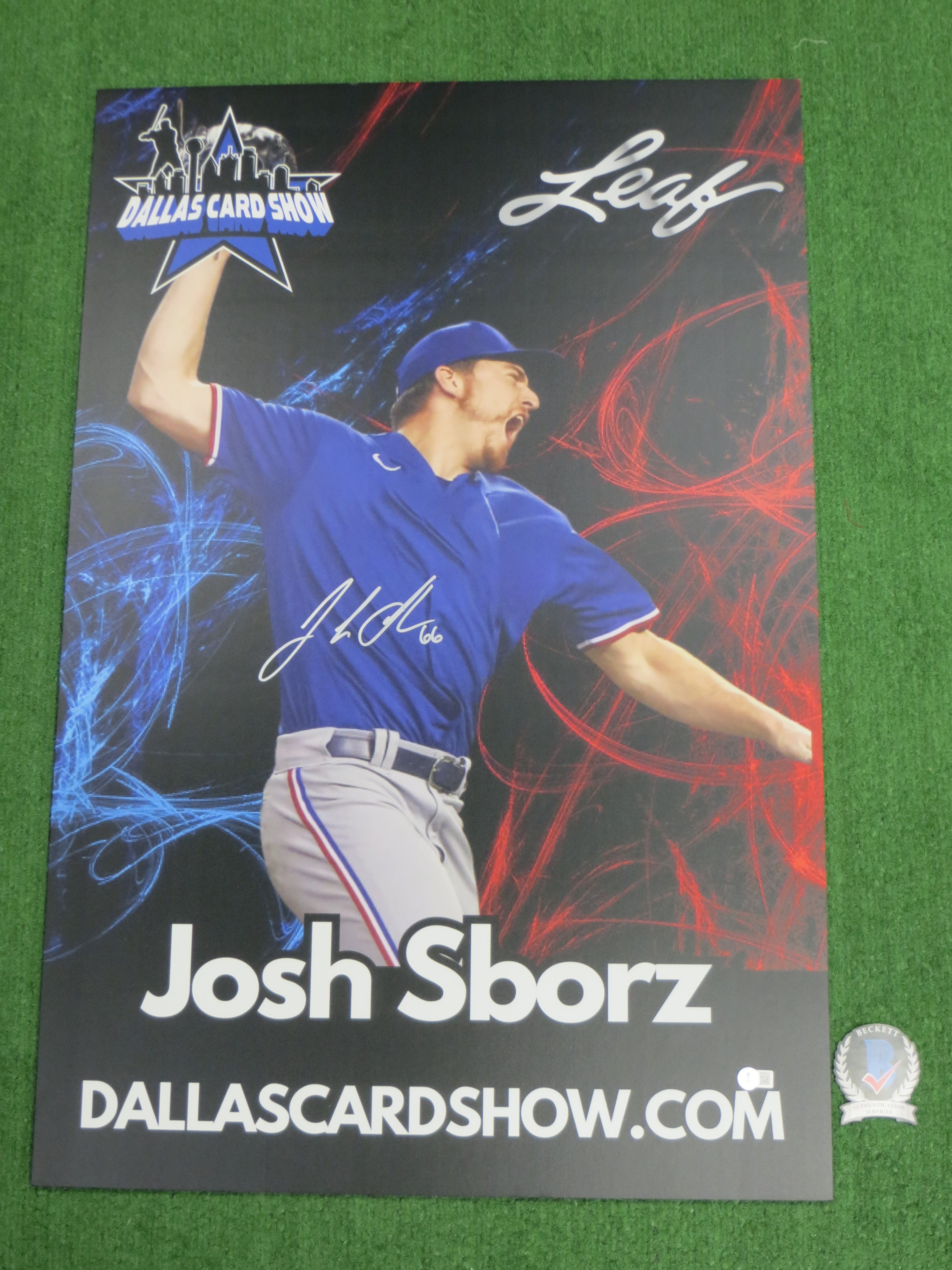 JOSH SBORZ TEXAS RANGERS SIGNED 24x36 Dallas Card Show FOAM BOARD BAS