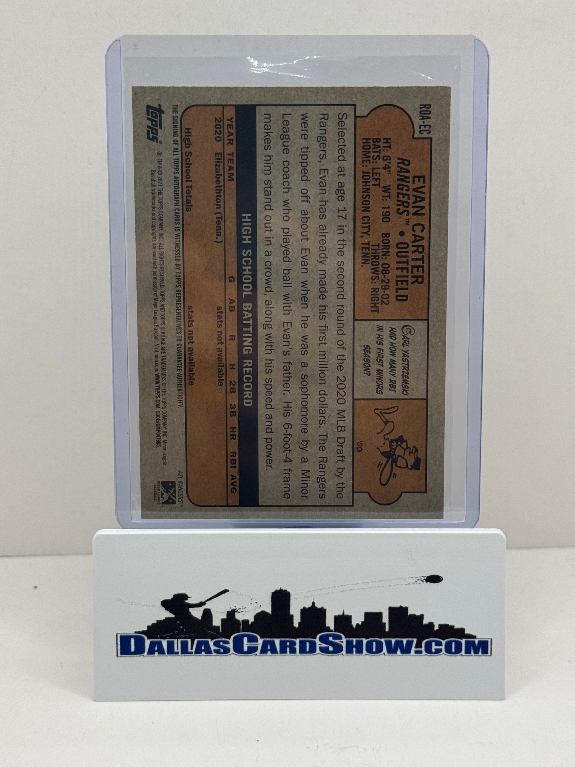 2021 Topps Heritage Evan Carter On Card Autograph #ROA-EC Rangers ...
