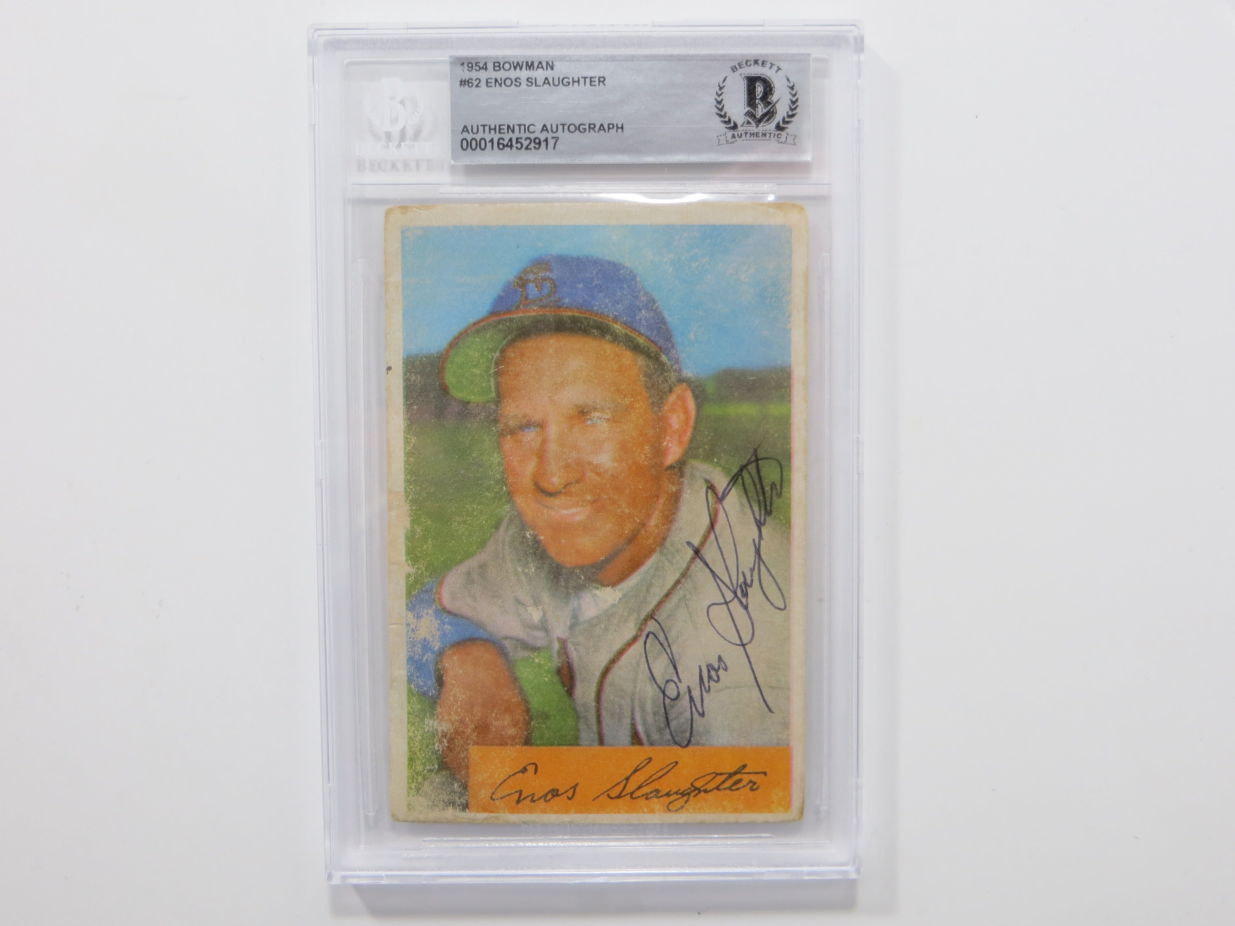 ENOS SLAUGHTER SIGNED BGS BAS SLAB 1954 BOWMAN #62 STL Cardinals ...