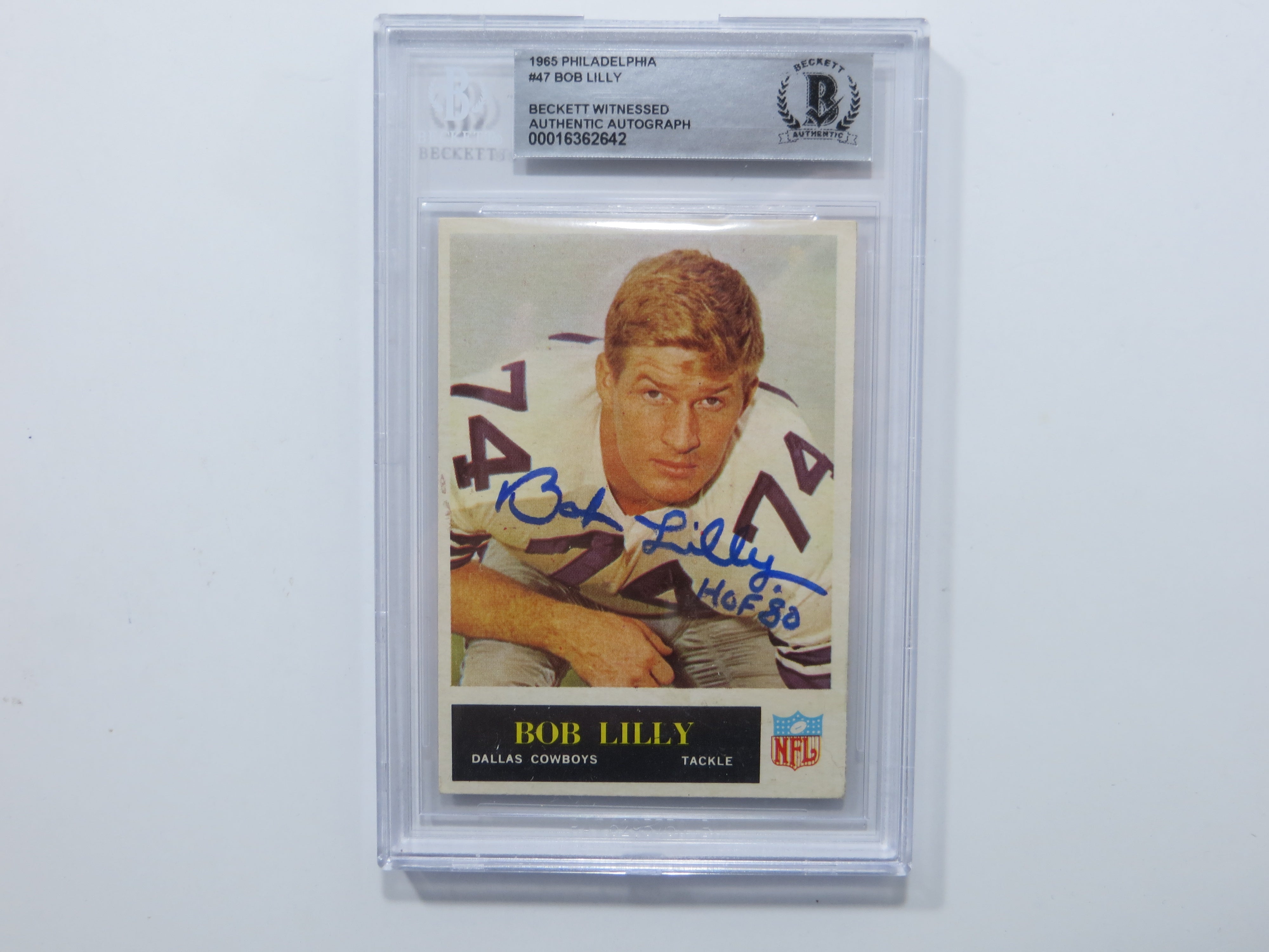 BOB LILLY SIGNED 1965 Philadelphia #47 BGS BAS SLAB w/HOF 80 DALLAS CO ...