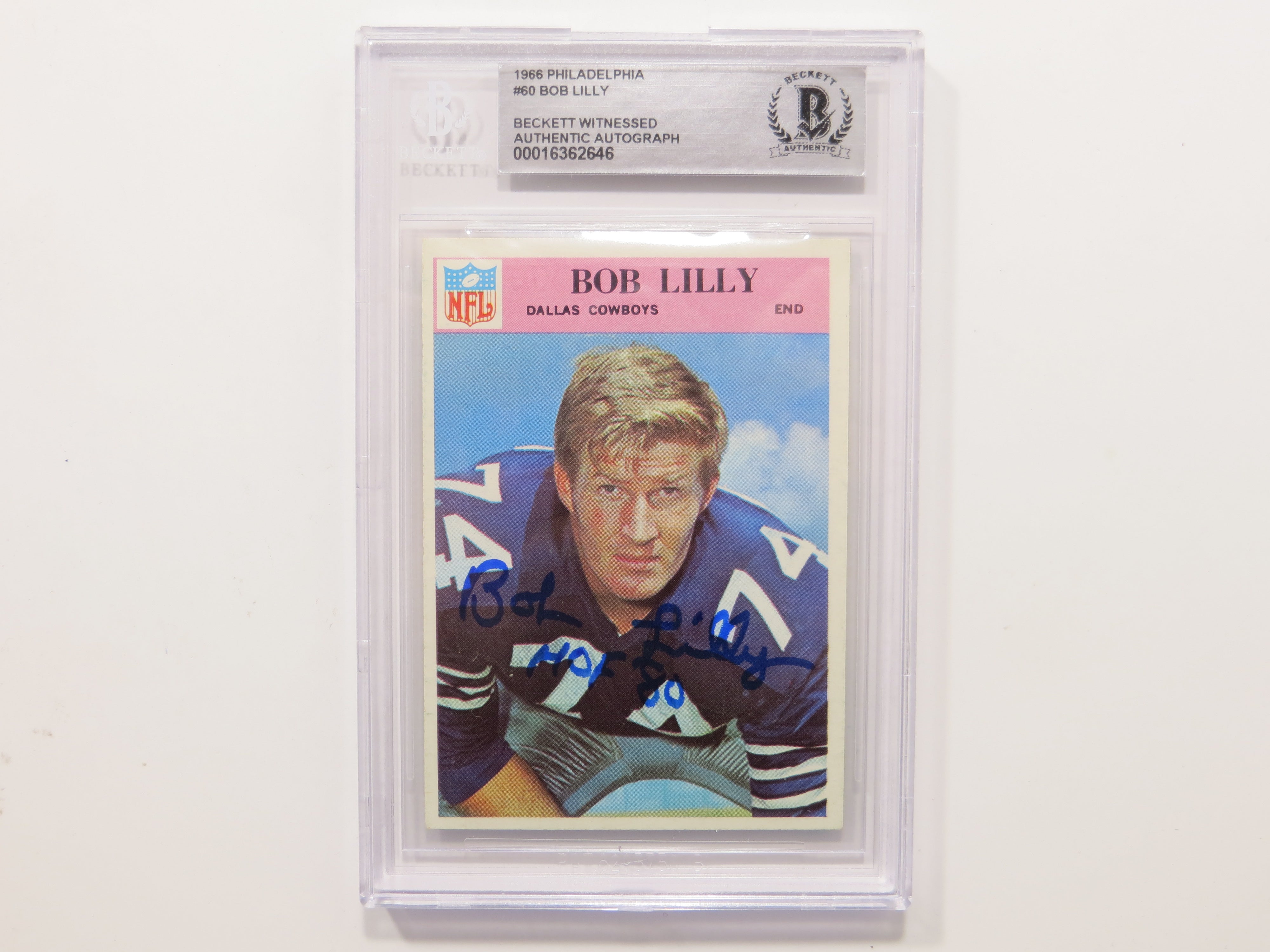 BOB LILLY SIGNED 1966 Philadelphia #60 BGS BAS SLAB w/HOF 80 DALLAS CO ...