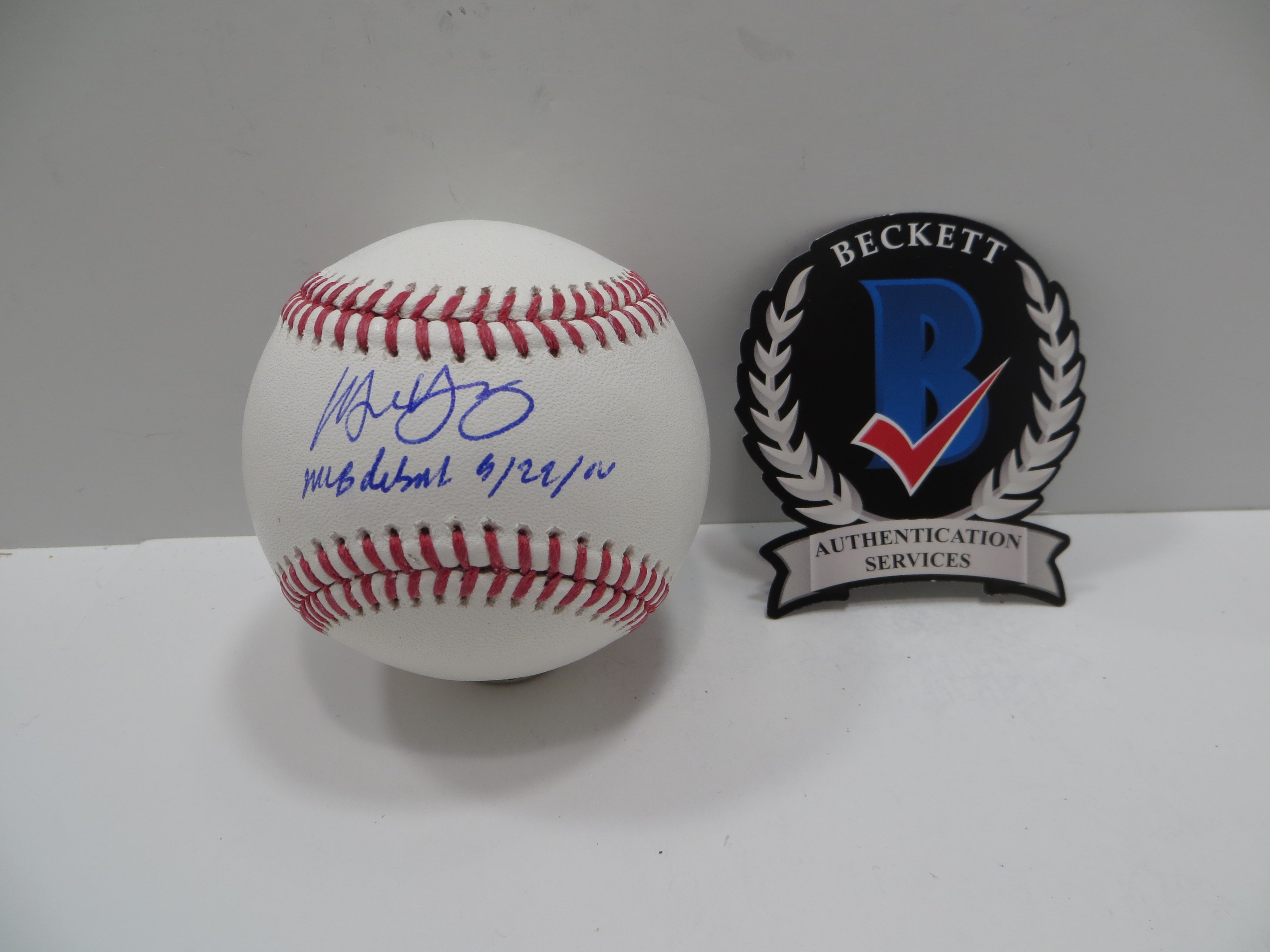 MICHAEL YOUNG SIGNED RAWLINGS OML BASEBALL w/DEBUT TEXAS RANGERS JSA ...
