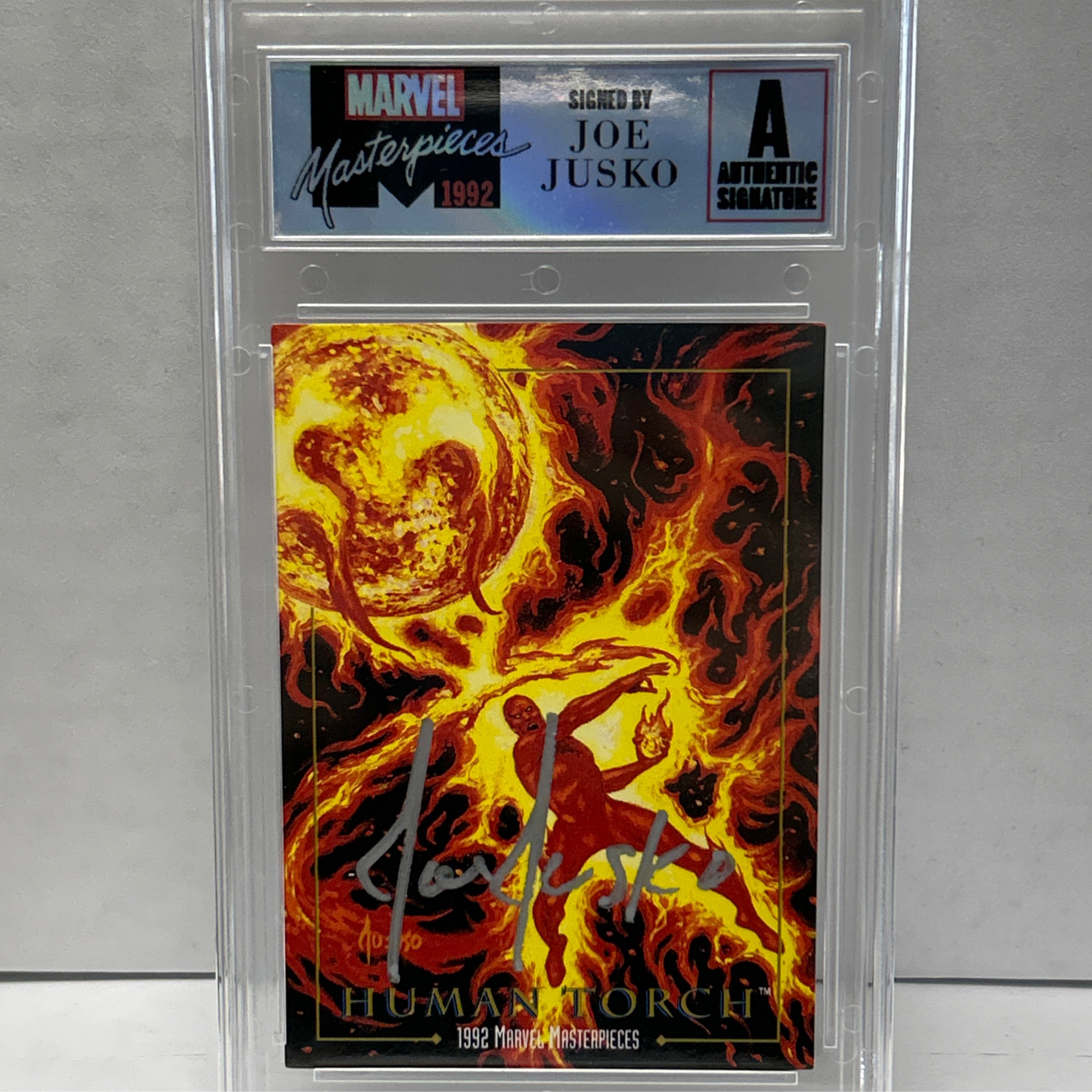 1992 Marvel Masterpieces Human Torch Signed by Joe Jusko DCS Authentic ...